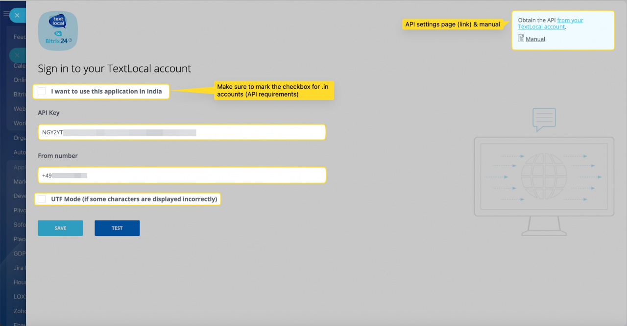 TextLocal SMS Integration app